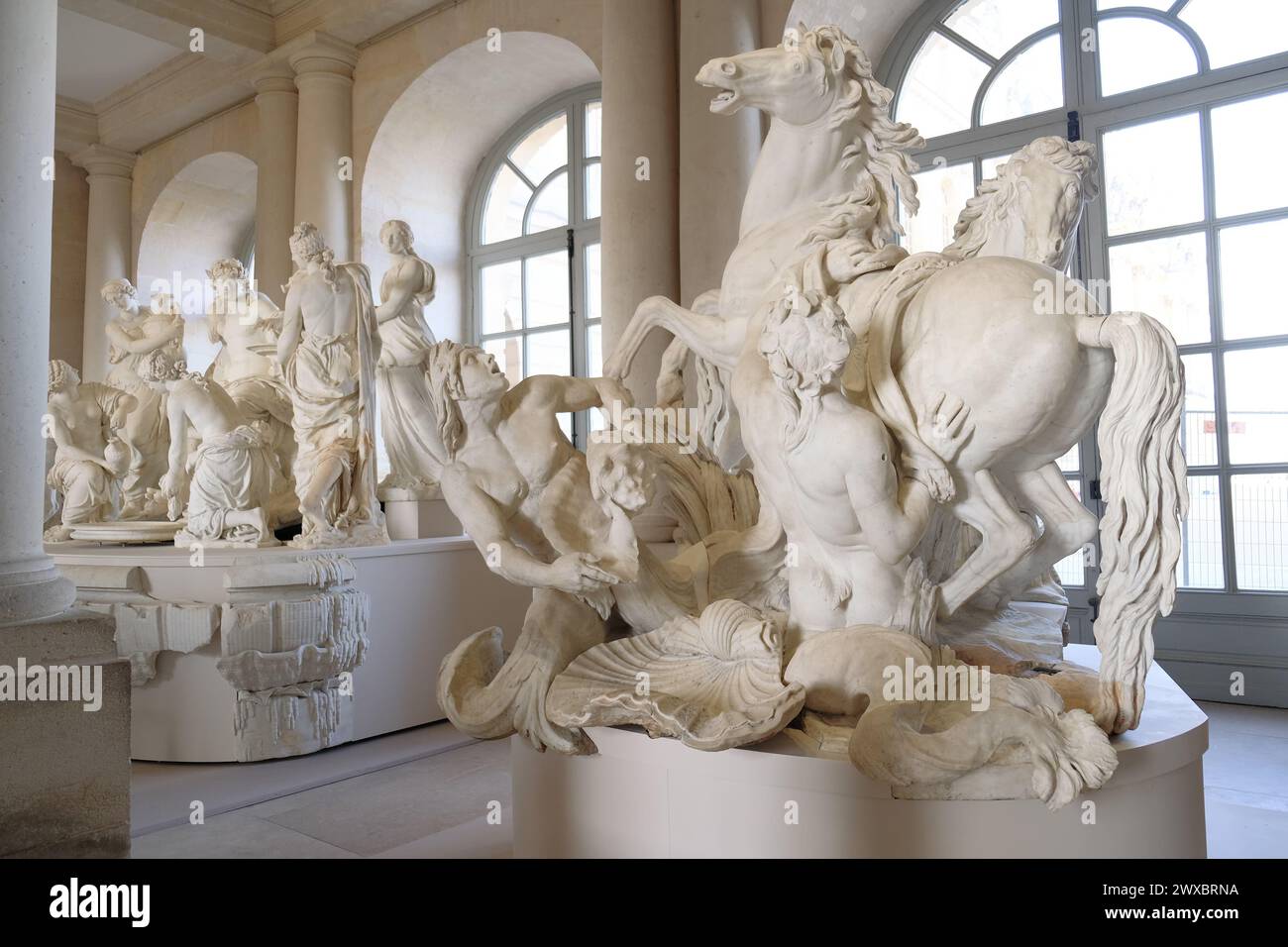 Sculpture in the impressive Palace of Versailles, castle and French ...