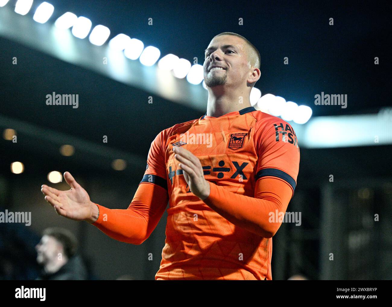 Harry Clarke of Ipswich Town celebrates the full time result, during ...