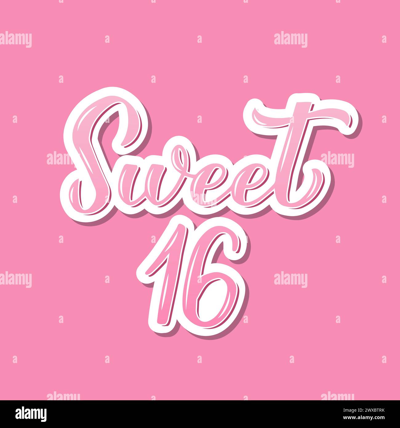 Sweet 16 calligraphy hand lettering on pink background. 16th birthday ...