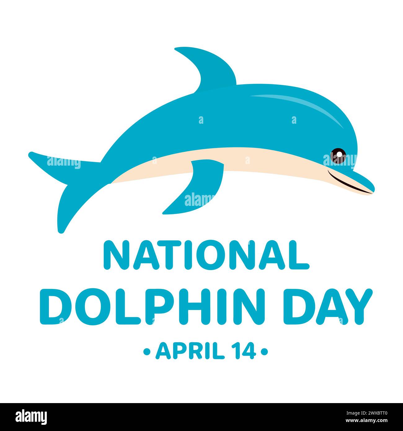 National Dolphin Day calligraphy hand lettering with cute cartoon ...