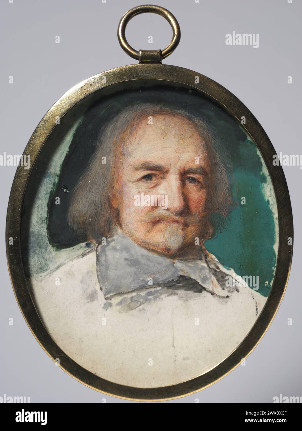 Portrait of Thomas Hobbes. Watercolor on vellum in a gilt metal frame ...