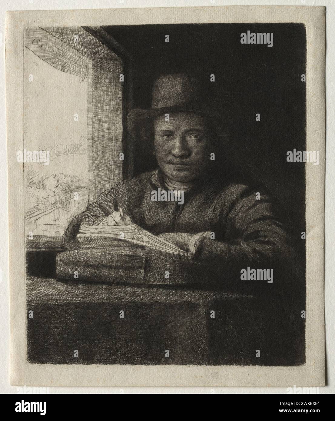 Rembrandt van Rijn (Dutch, 1606-1669) Self-Portrait Drawing at a Window ...