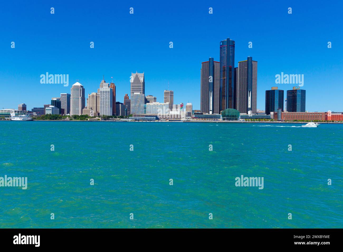 The Renaissance Center in Detroit, Michigan, USA, seen from the Detroit ...