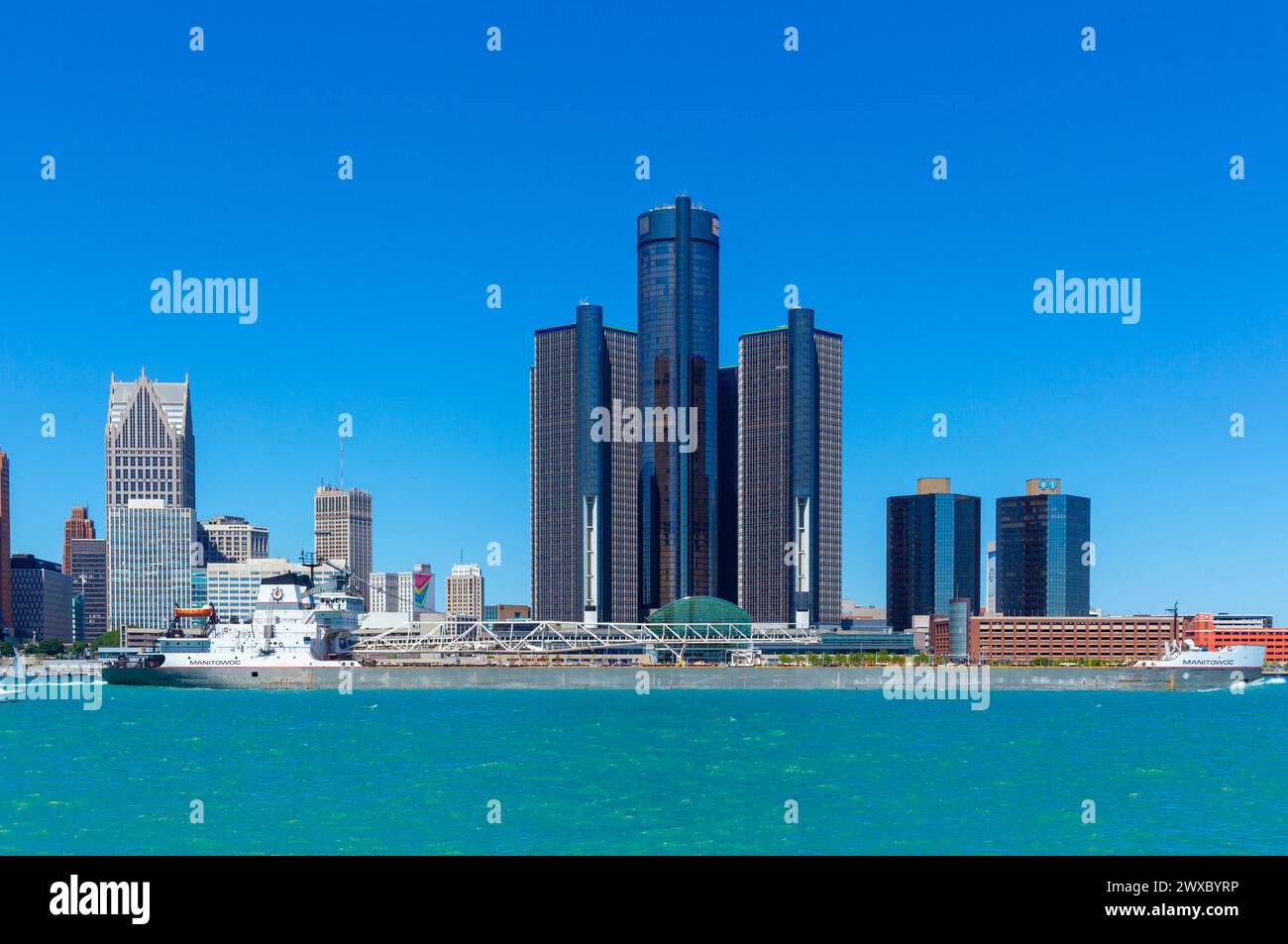 The Renaissance Center in Detroit, Michigan, USA, seen from the Detroit ...