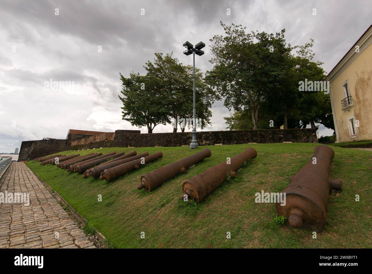 Old Rusty Cannons Laying on the Grass at the Historical Fort in Belem ...