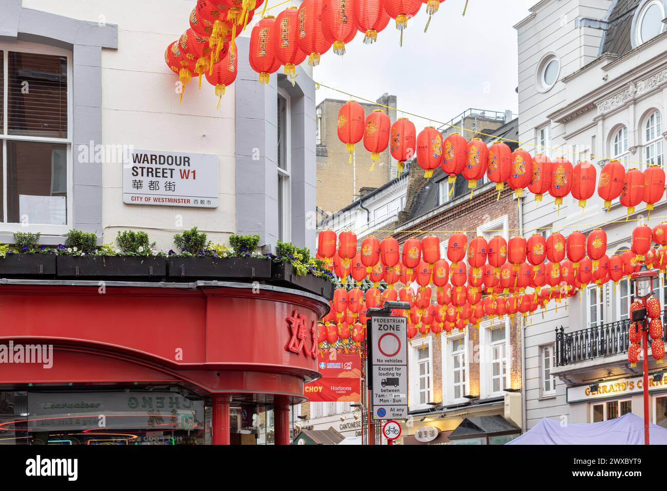 Colourful red Chinese lanterns around Wardour Street in Chinatown ...
