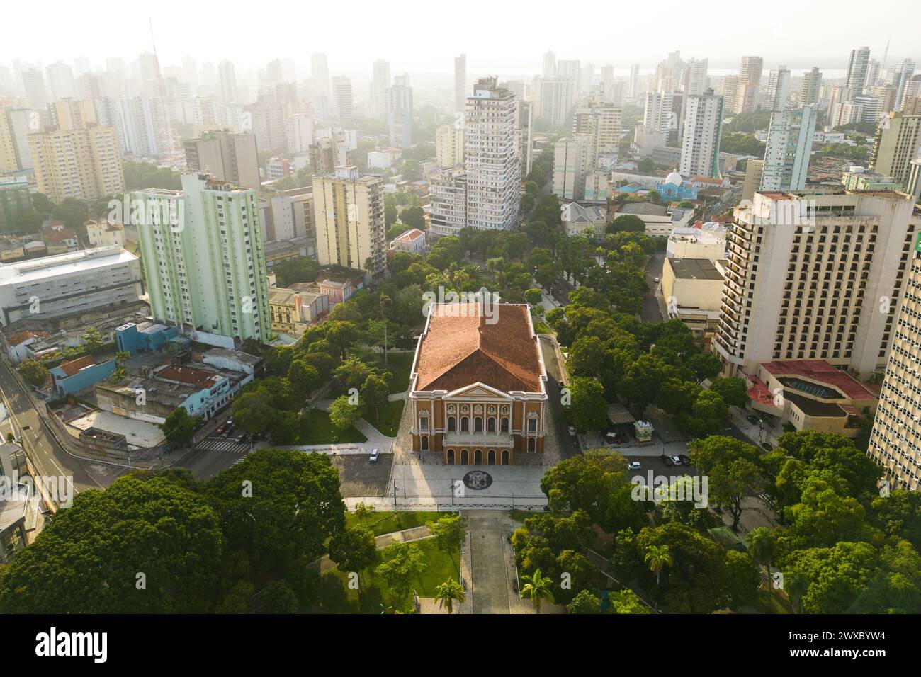 Aerial View of the Republic Square and Belem City in North of Brazil ...