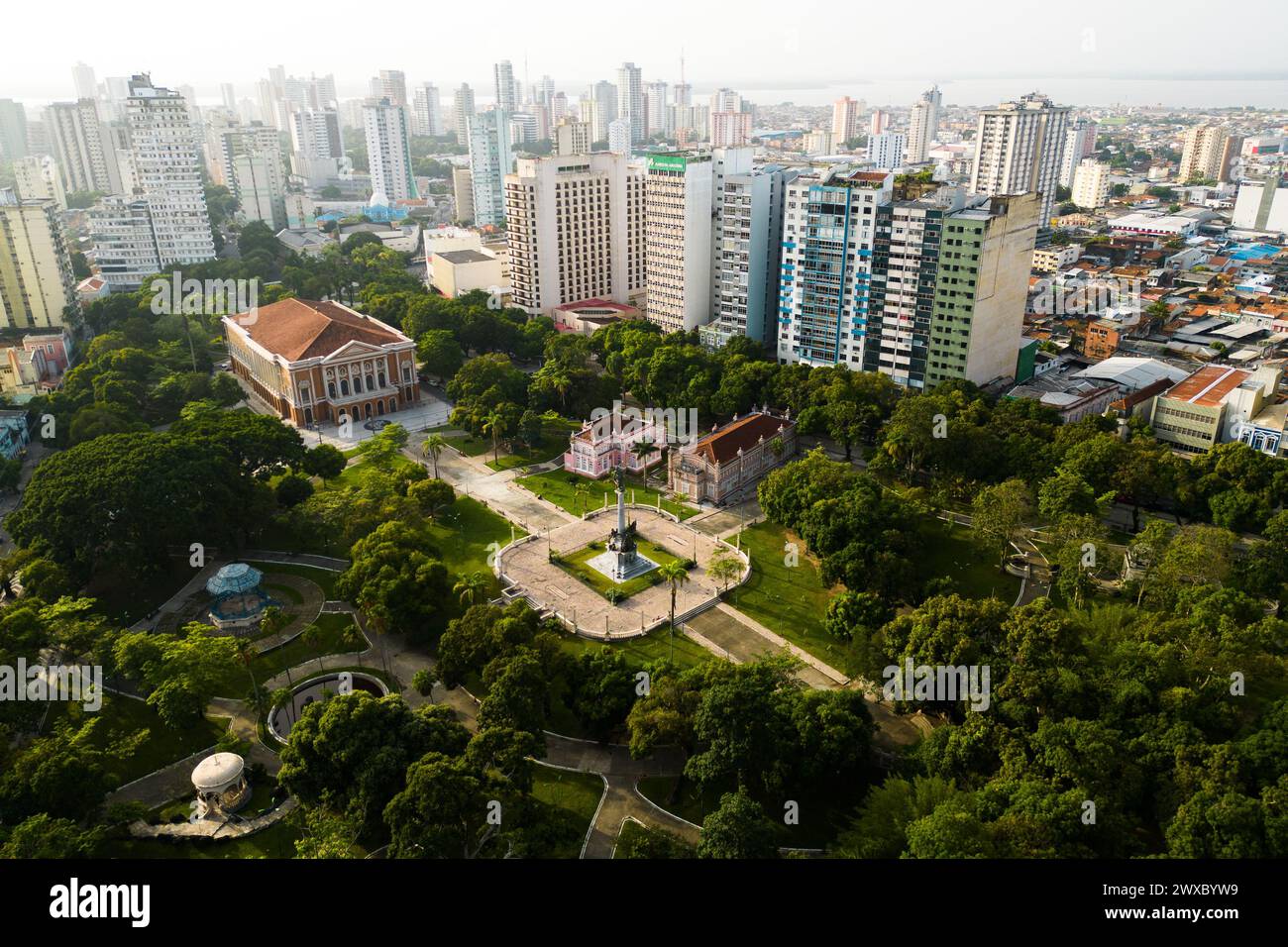 Aerial View of the Republic Square and Belem City in North of Brazil ...