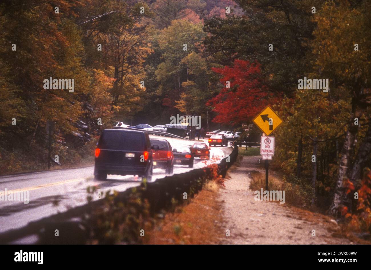 Cars in New England following the Kancamagus Highway in New Hampshire ...