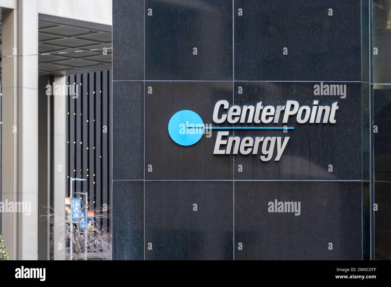 Houston, Texas, USA - February 27, 2022: CenterPoint Energy sign outside its headquarters in ...