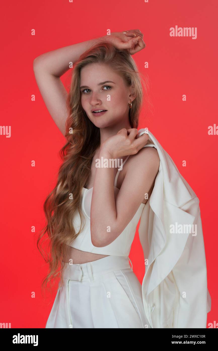 Beautiful woman of Caucasian ethnicity dressed in sculpting cupped ...