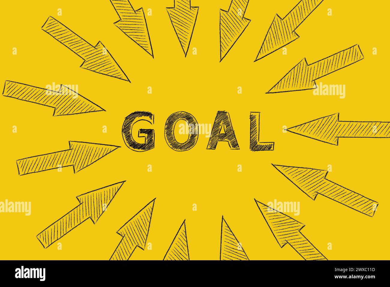 The inscription GOAL and the arrows pointing to the center. Concept of ...