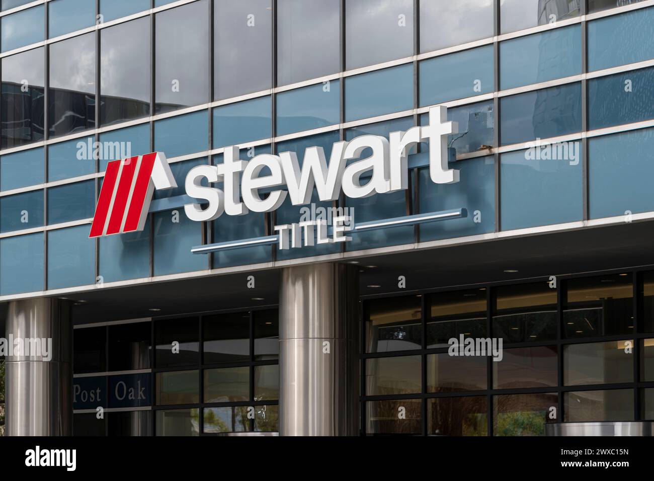 Houston, Texas, USA - February 15, 2022: Closeup of Stewart Title logo ...