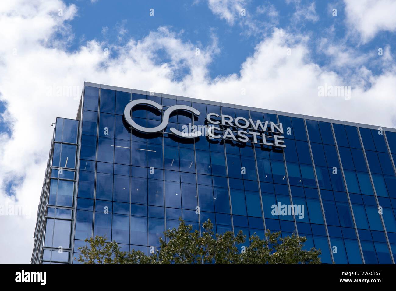 Houston, TX, USA - February 15, 2022: Crown Castle sign at its ...
