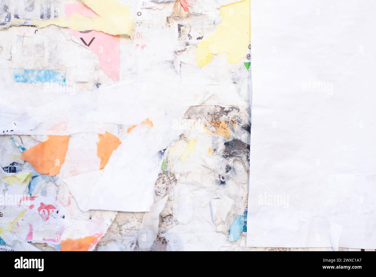 Old city street billboard with torn posters and stickers. Scratched ...