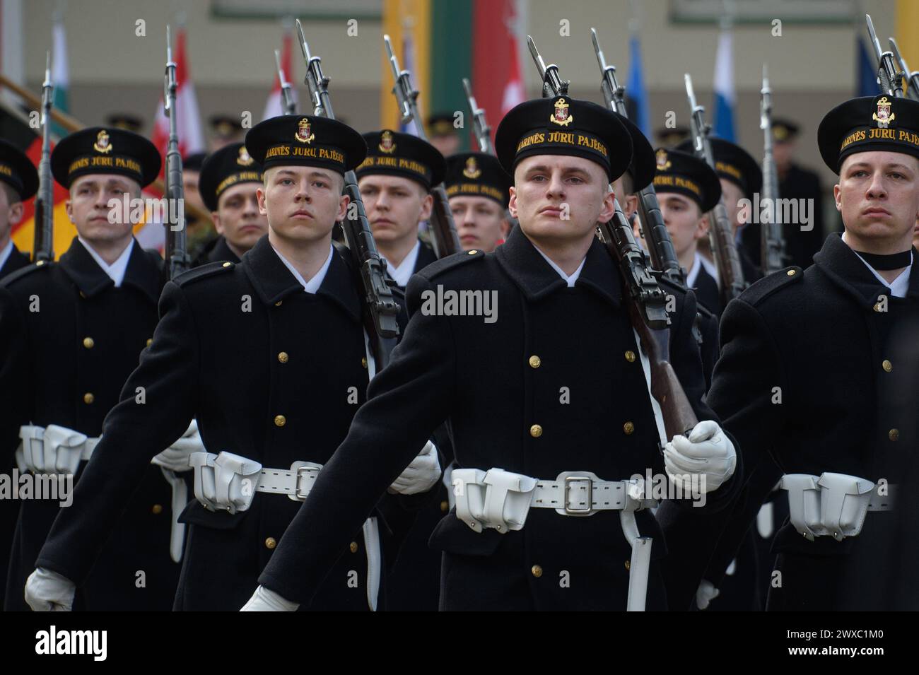 Vilnius, Lithuania. 29th Mar, 2024. Lithuanian soldiers march during ...