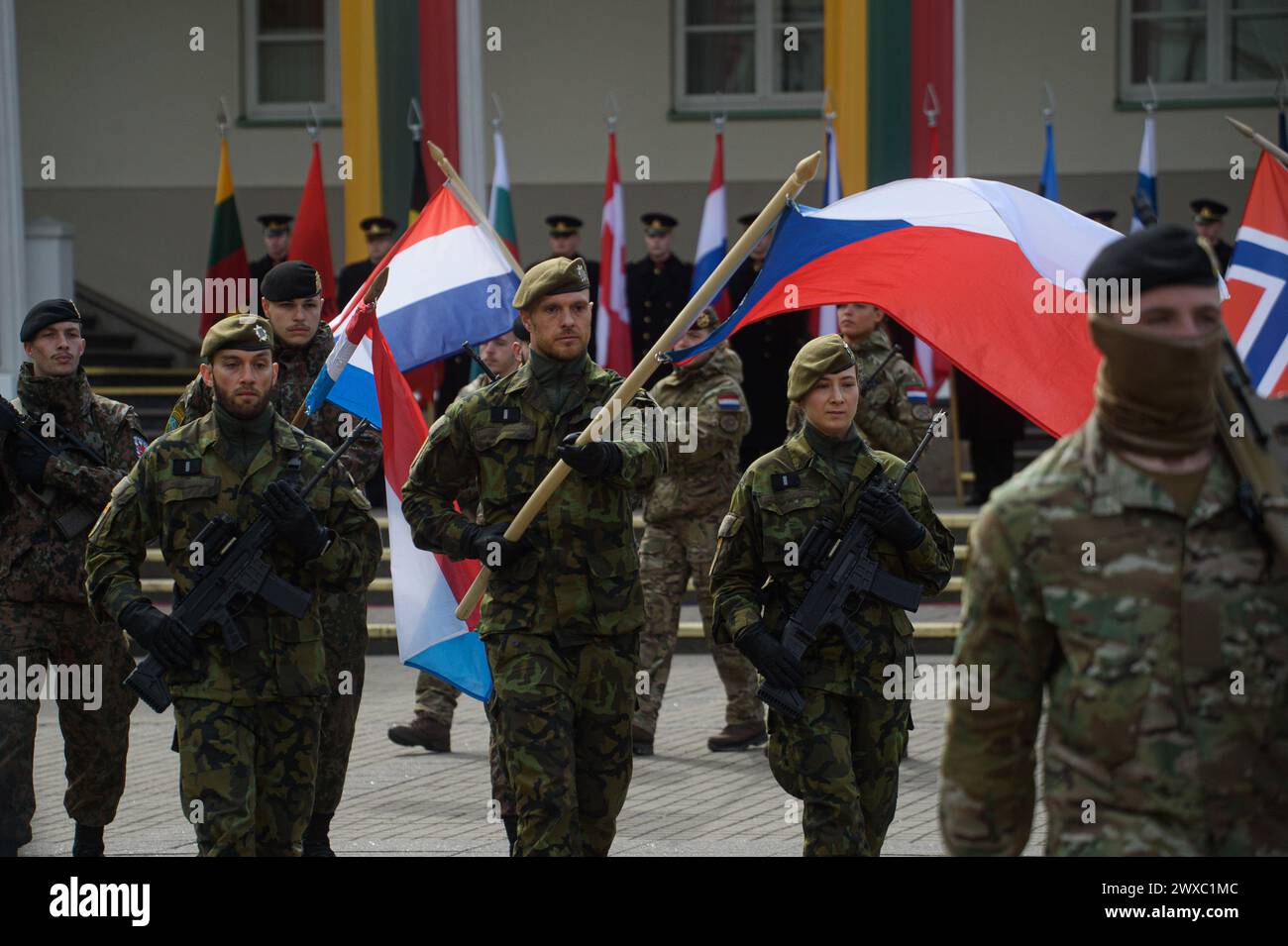 Vilnius, Lithuania. 29th Mar, 2024. NATO countries soldiers march with ...
