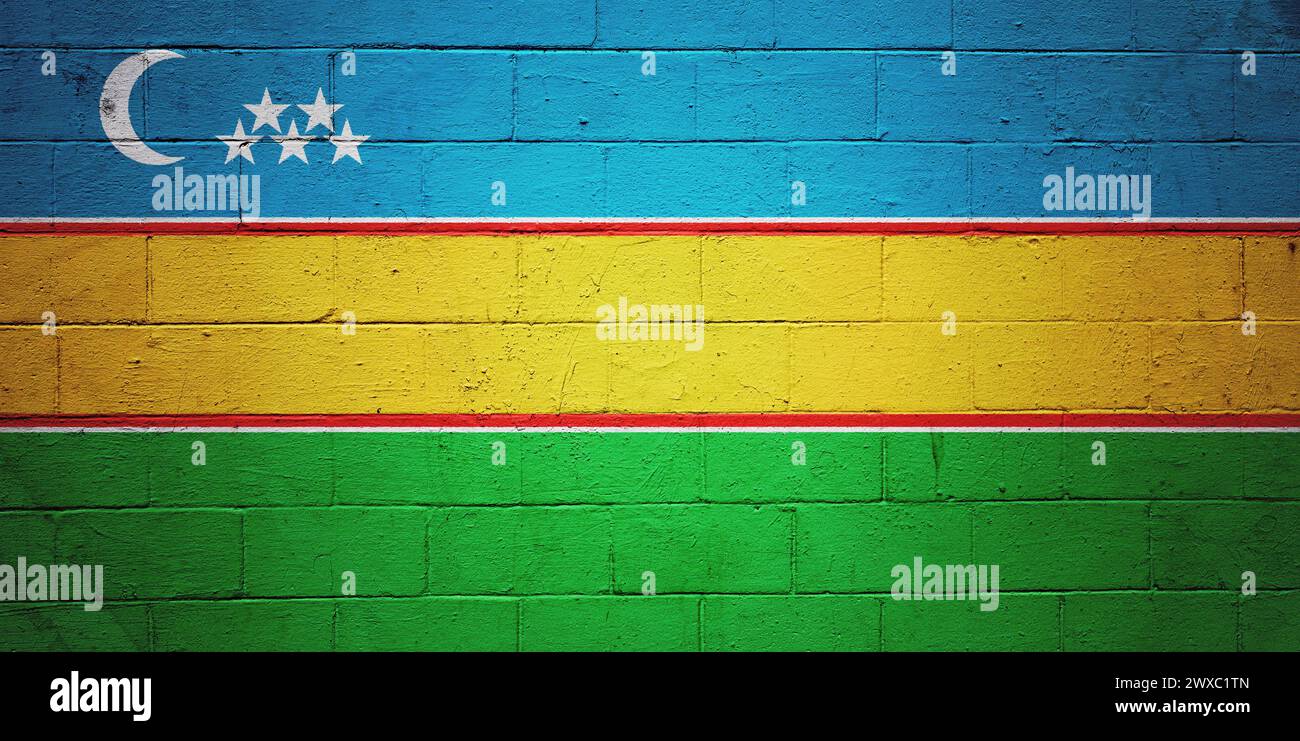 Flag of the Republic of Karakalpakstan (Uzbekistan) painted on a cinder ...