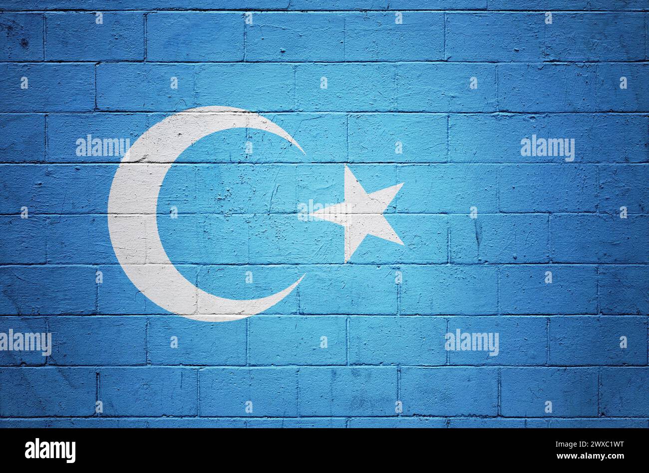 Flag of East Turkestan (Uyghur) painted on a cinder block wall Stock ...