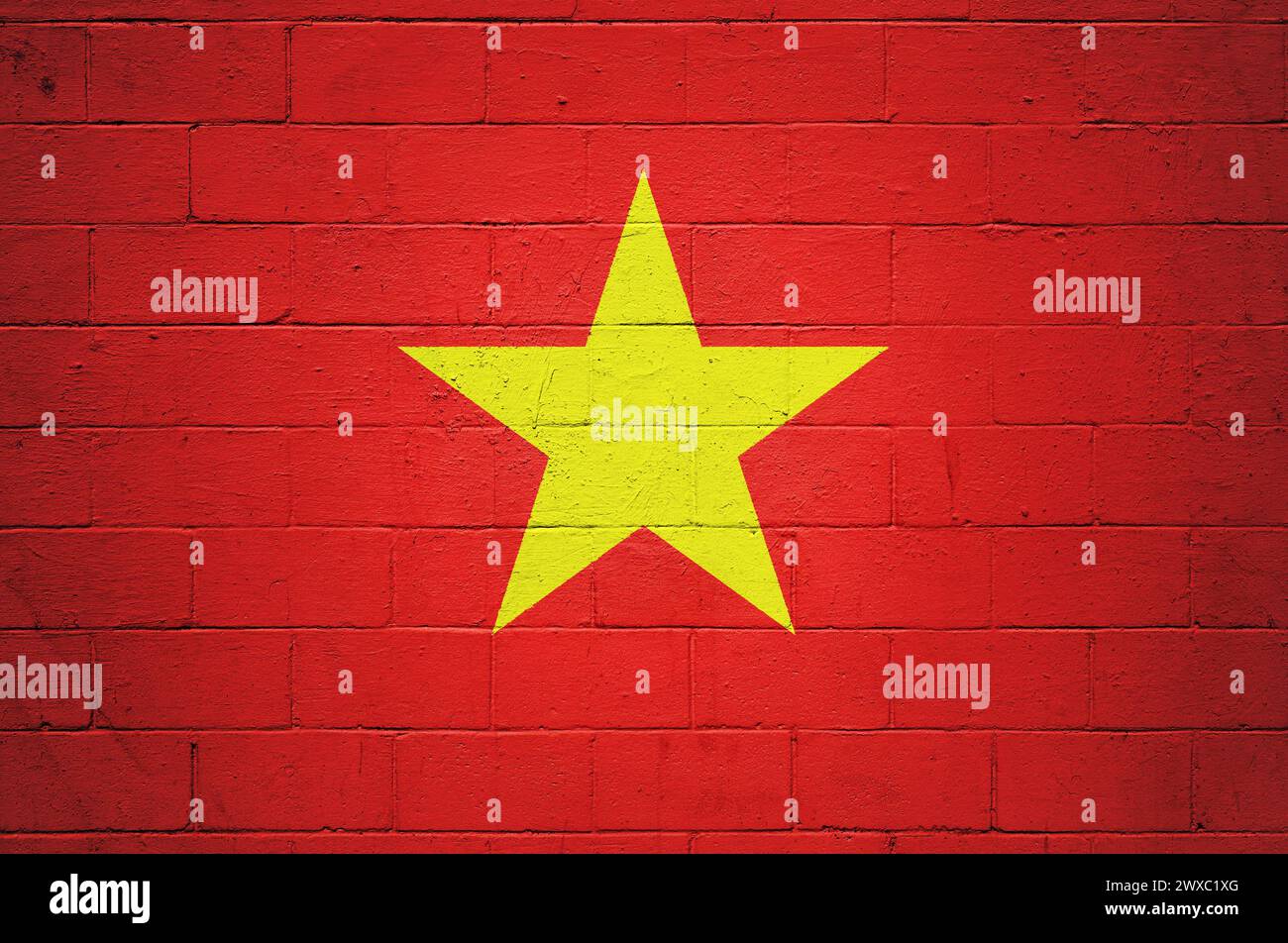 Flag of Vietnam painted on a cinder block wall Stock Photo - Alamy