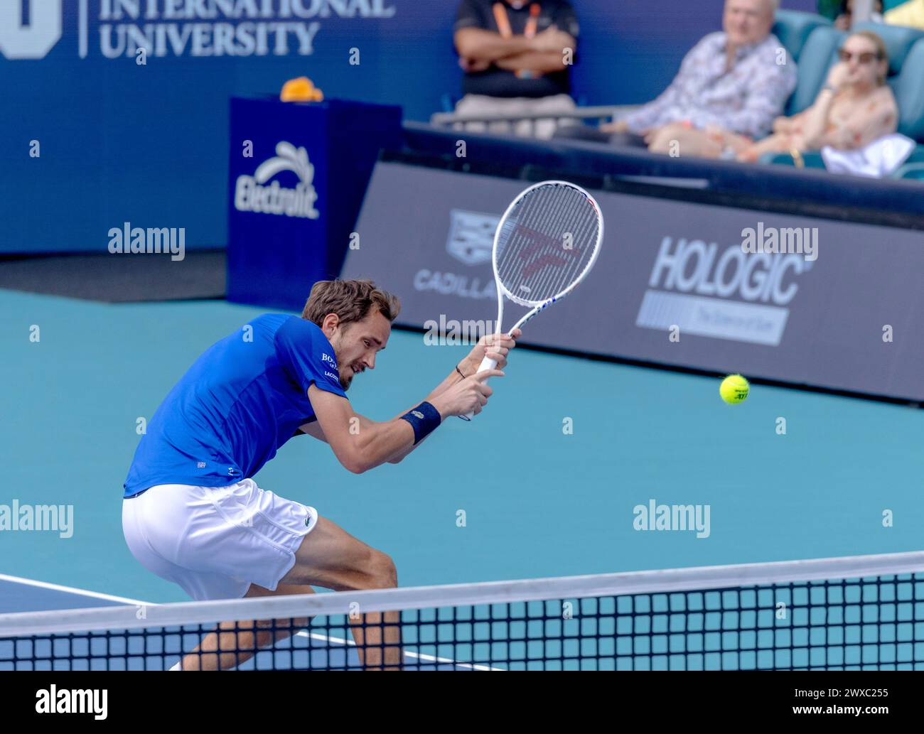 Miami Gardens, United States. 29th Mar, 2024. Daniil Medvedev hits a ...