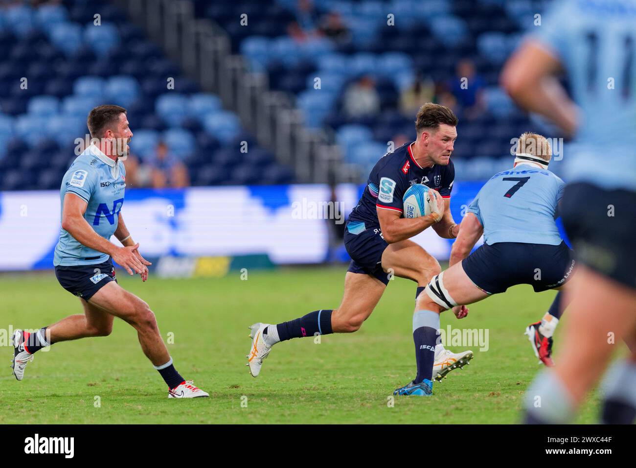 Sydney, Australia. 29th Mar, 2024. Lachie Anderson of the Rebels runs ...
