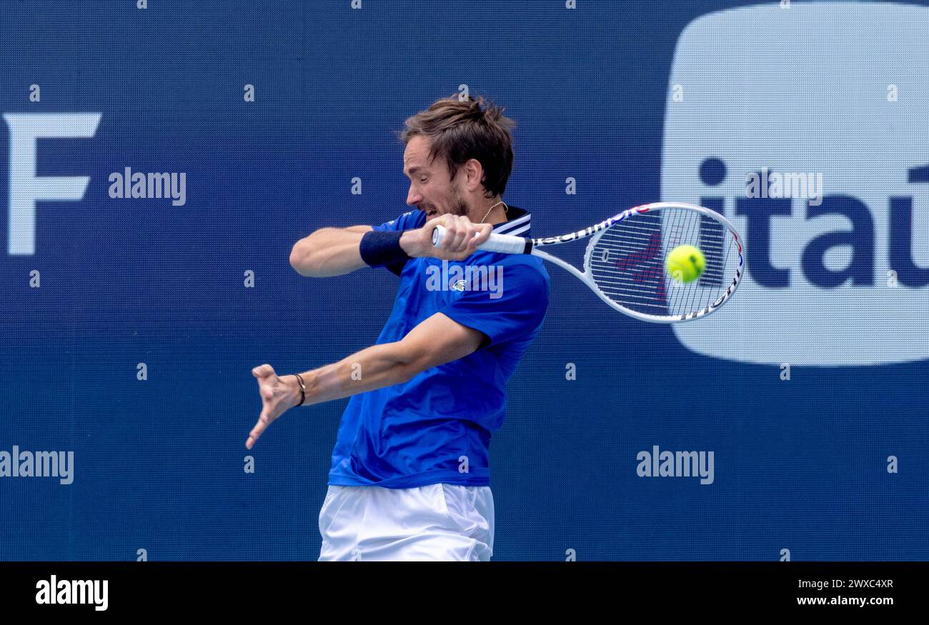 Miami Gardens, United States. 29th Mar, 2024. Daniil Medvedev hits a ...
