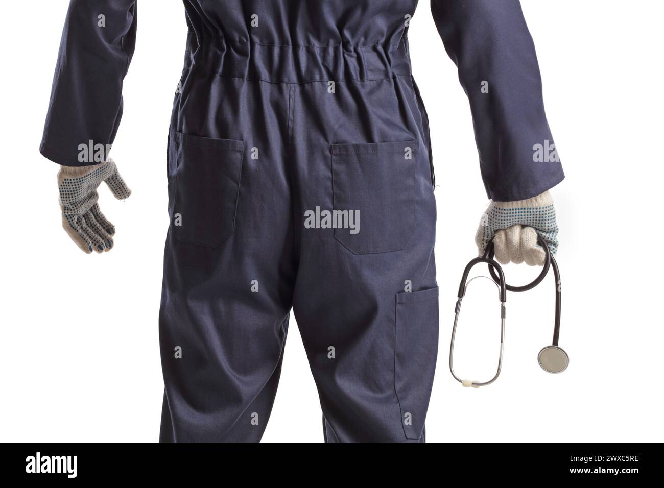 Car doctor, rear view shot of a car mechanic holding a stethoscope ...