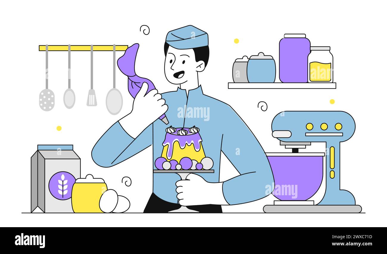 Baker cooking cake vector linear Stock Vector Image & Art - Alamy