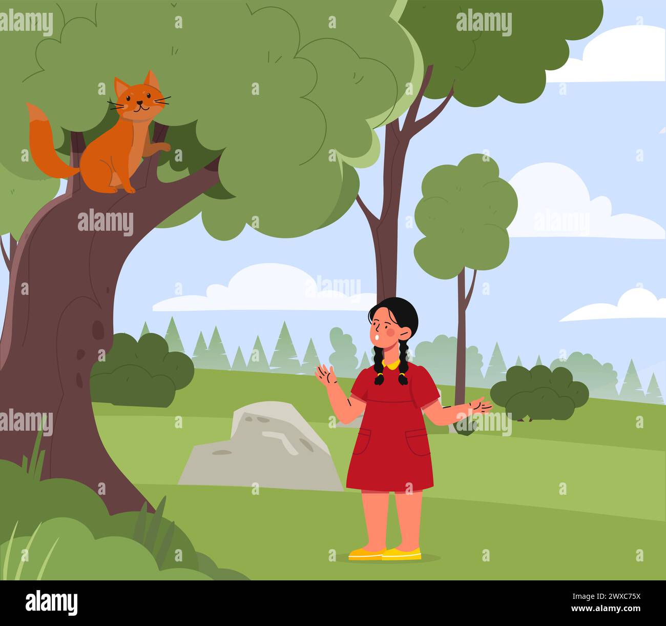 Cat on tree vector concept Stock Vector Image & Art - Alamy