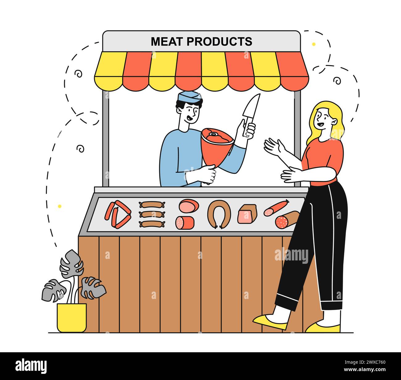 Butcher with client vector simple Stock Vector Image & Art - Alamy