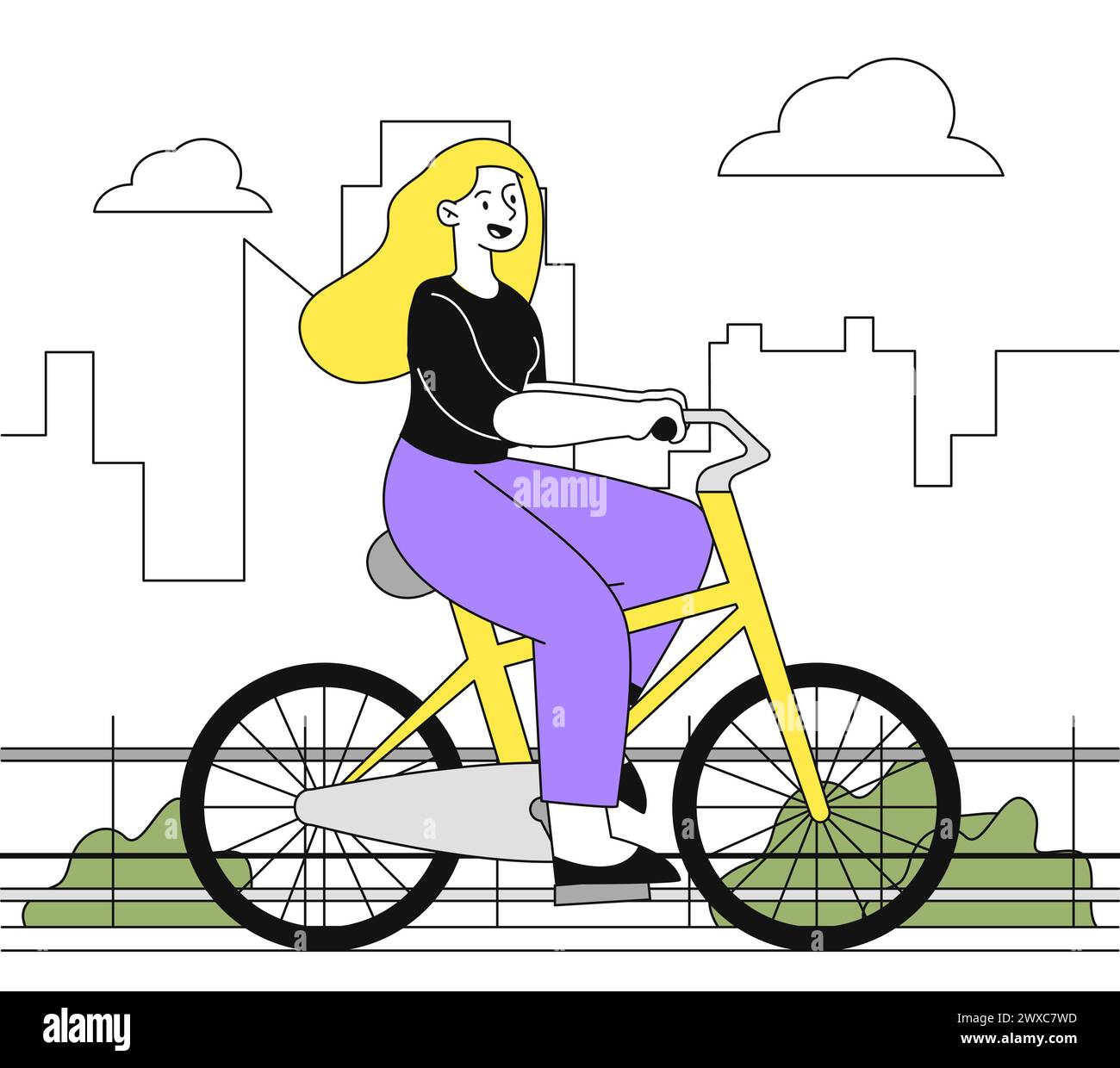 Girl on bicycle vector linear Stock Vector Image & Art - Alamy