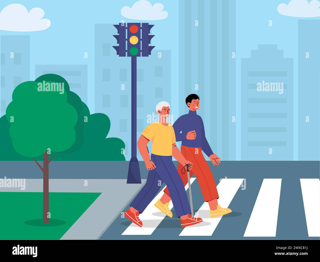 Helping elderly cross street hi-res stock photography and images - Alamy