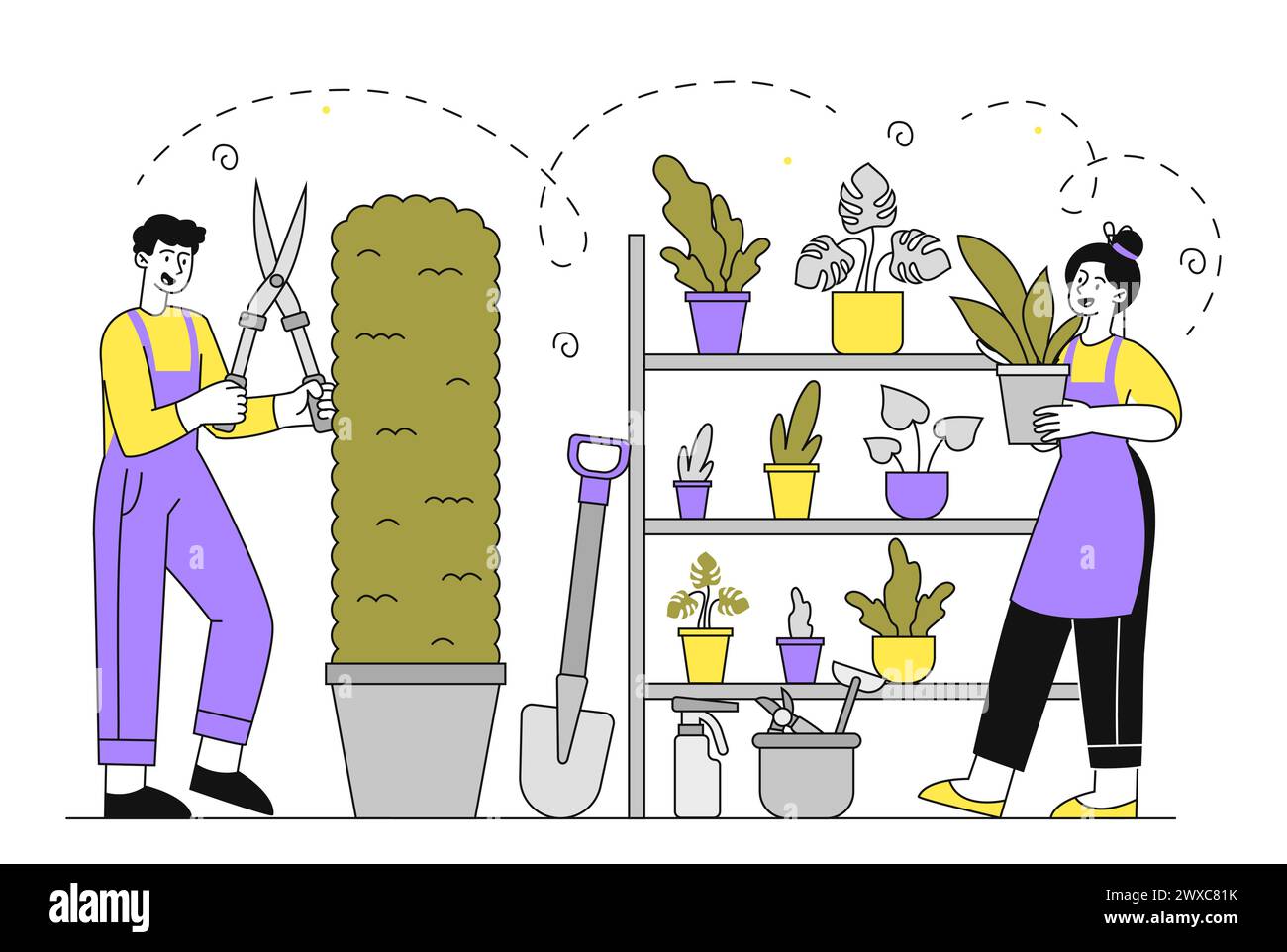 People with gardening vector linear Stock Vector Image & Art - Alamy