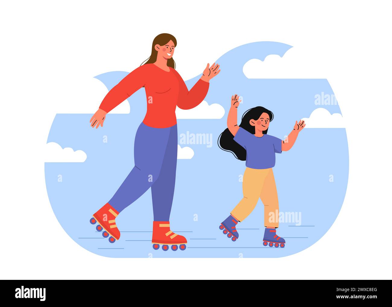 Rollerblading woman with daughter vector Stock Vector Image & Art - Alamy
