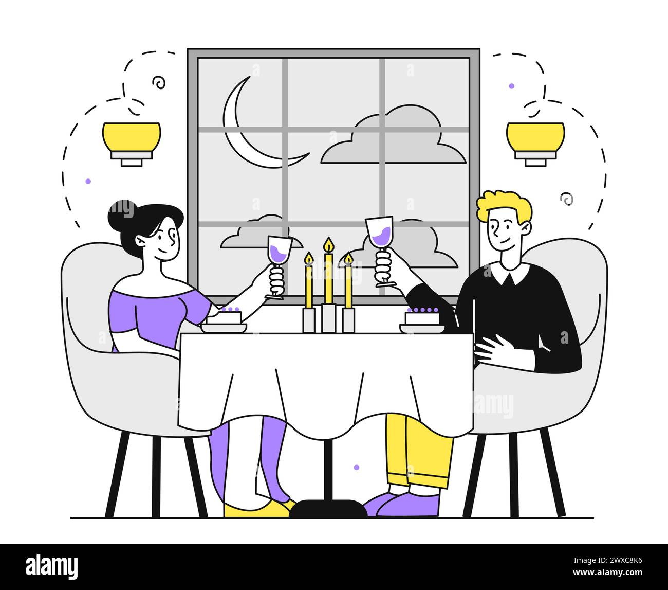 Romantic date in restaurant vector doodle Stock Vector Image & Art - Alamy