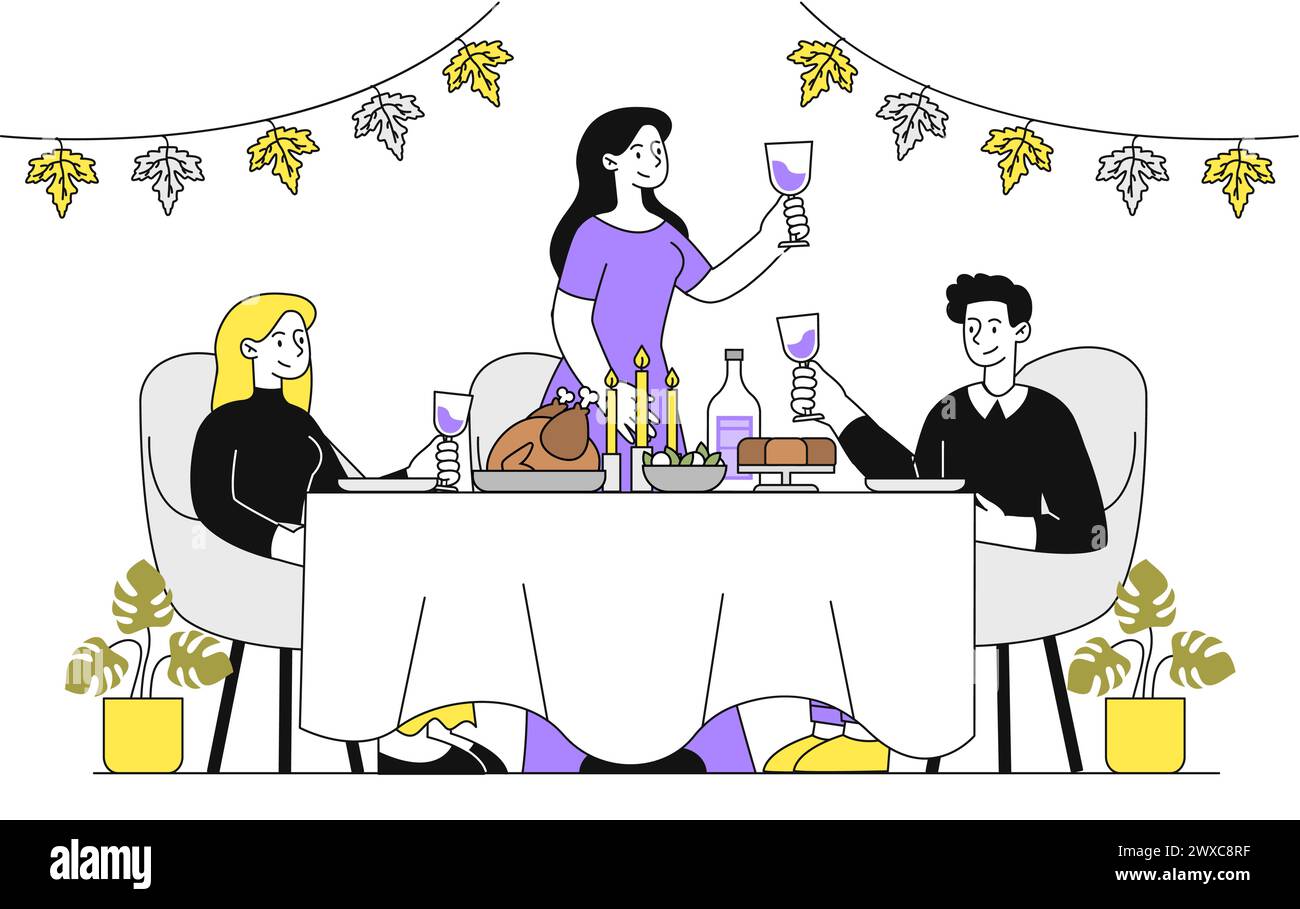 Happy thanksgiving day table Stock Vector Images - Alamy