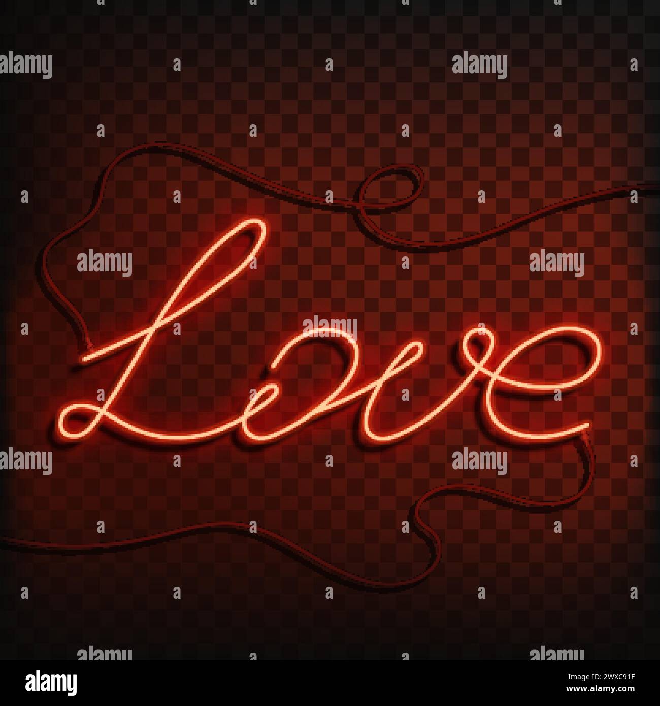 Neon word love. A bright red sign on a on a transparent background ...