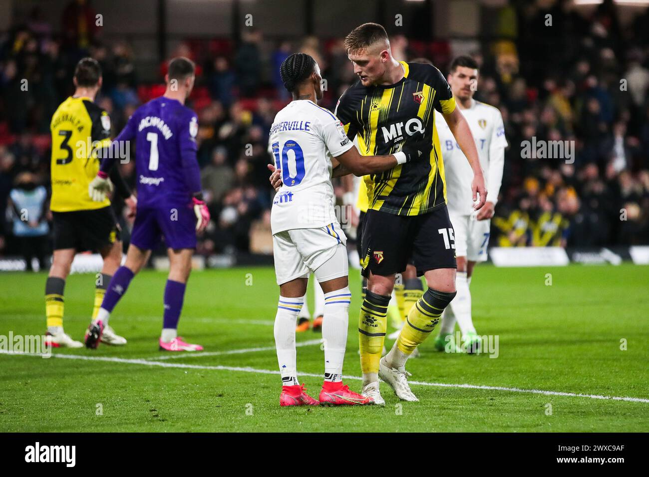 Watford, UK. 27th Mar, 2024. Leeds United's Crysencio Summerville and ...