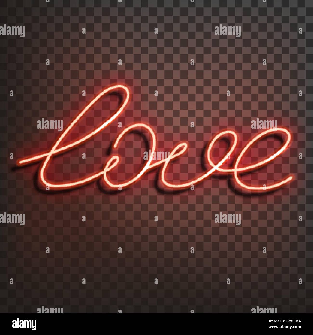 Neon word love. A bright red sign on a on a transparent background ...