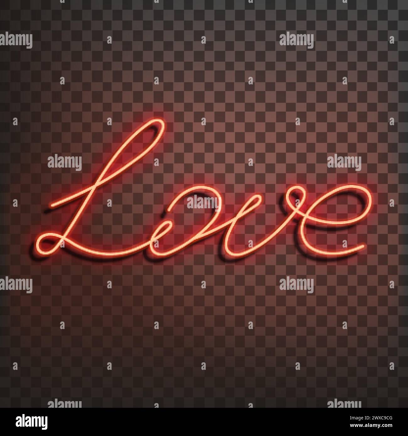 Neon word love. A bright red sign on a on a transparent background ...