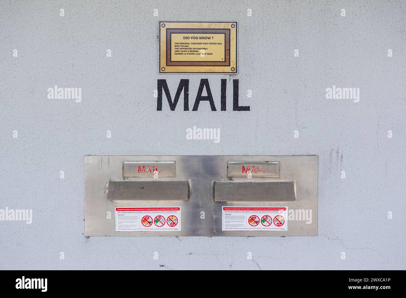 old styled mail boxes located on the wall of the Tuncurry Post Office ...