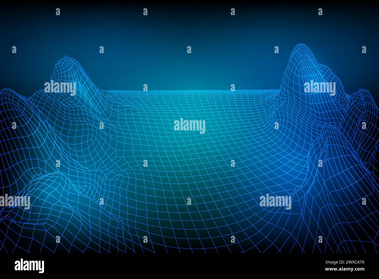 Abstract vector wireframe landscape background. 3D futuristic mesh ...