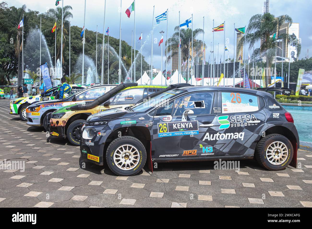 A fleet of rally cars during the official flagging off ceremony of the ...