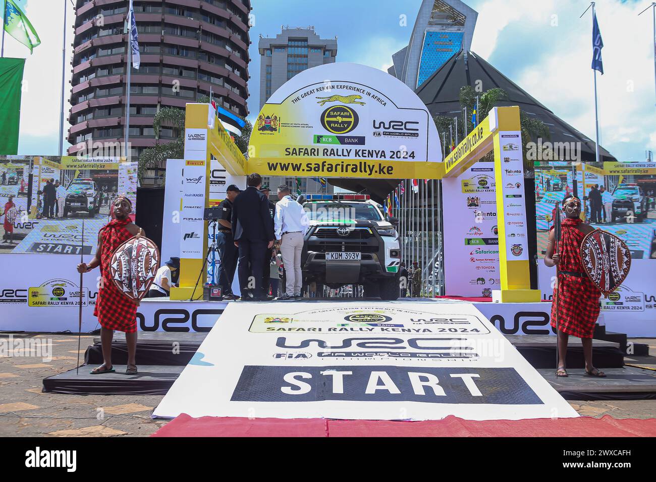 The starting point for the rally cars during the official flagging off ...