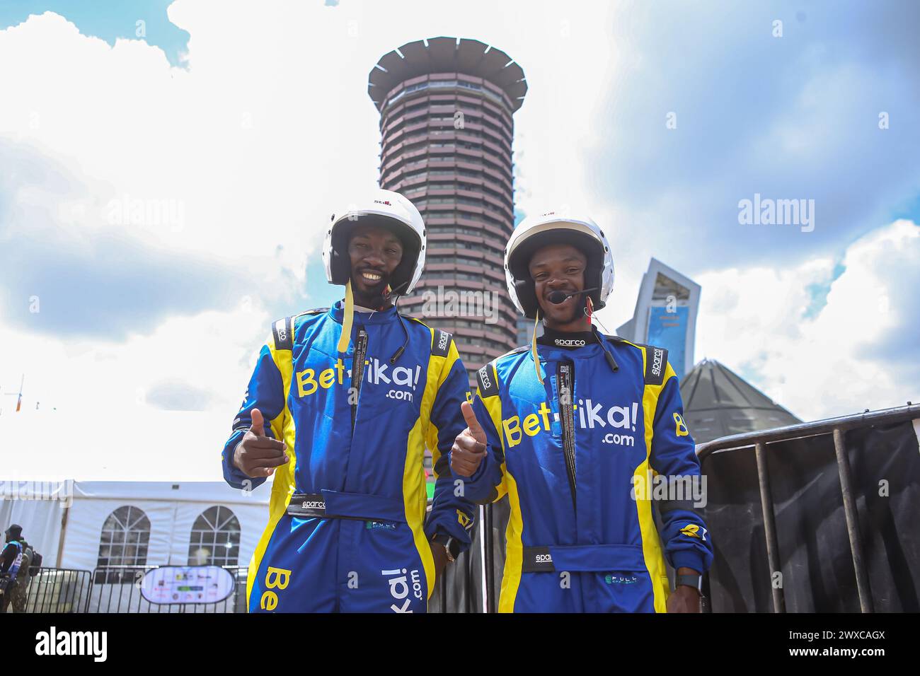 Kenyan rally drivers Ishmael Azeli and his co-driver John Kadivani ...