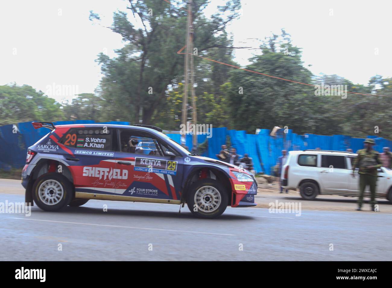 Rally car number 29 driven by Kenyans Singh Vohra Samman and Khan Alfir ...