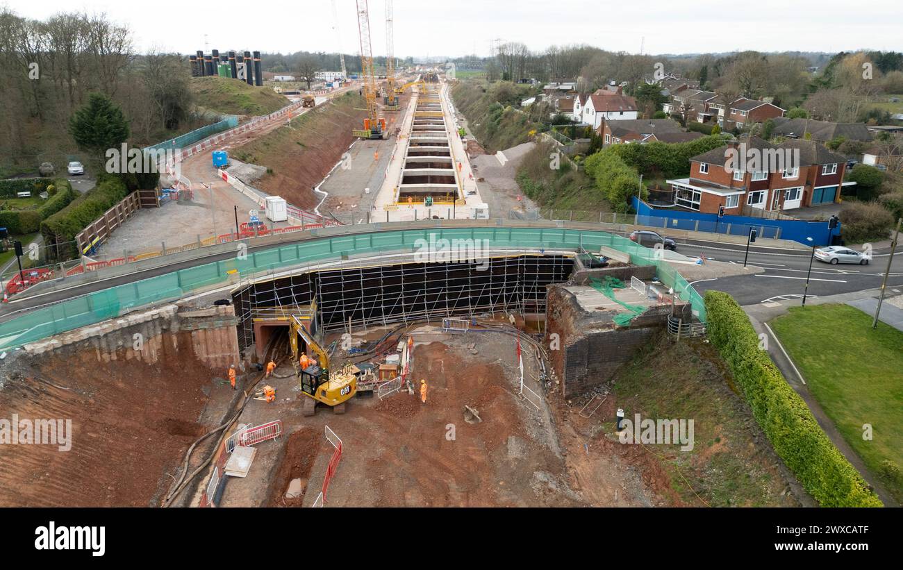 Construction of the "Cut and Shut" tunnel for HS2 railway that passes ...