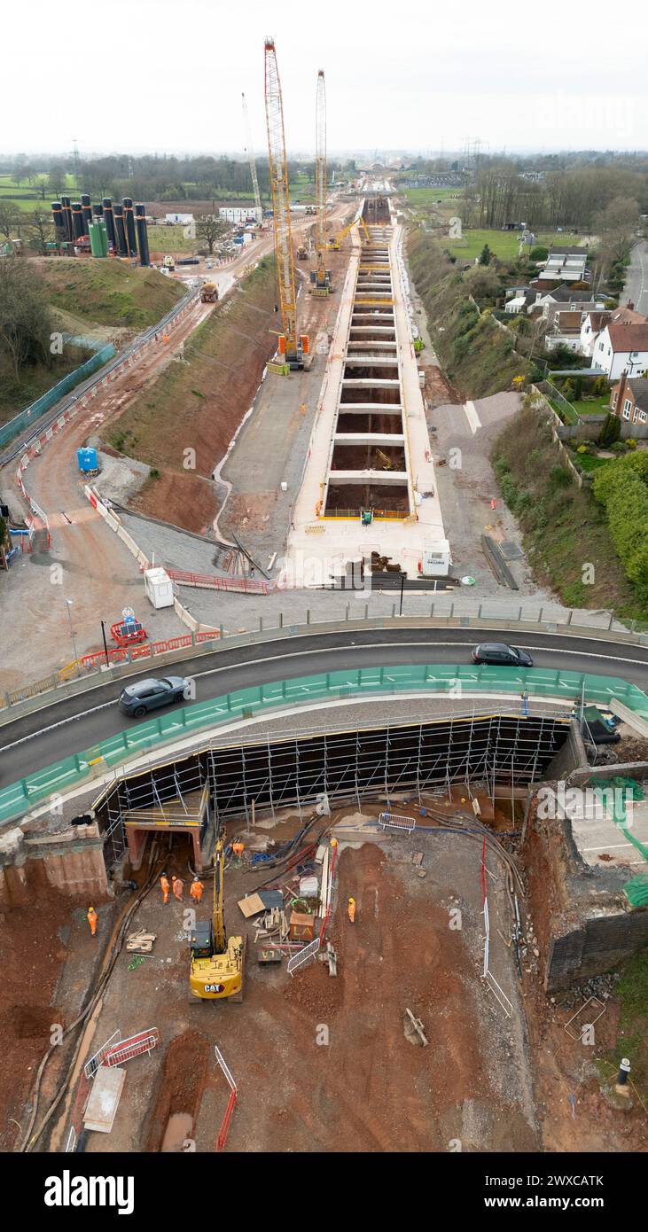Construction of the "Cut and Shut" tunnel for HS2 railway that passes ...