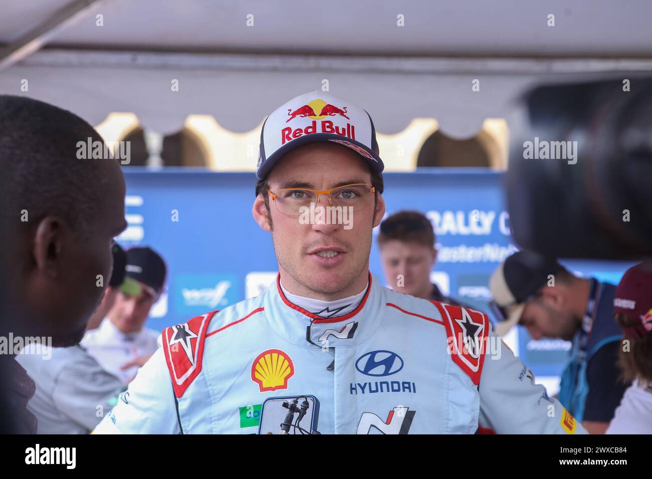 Rally driver Lappi Esapekka driving car number 4 talks to journalists ...